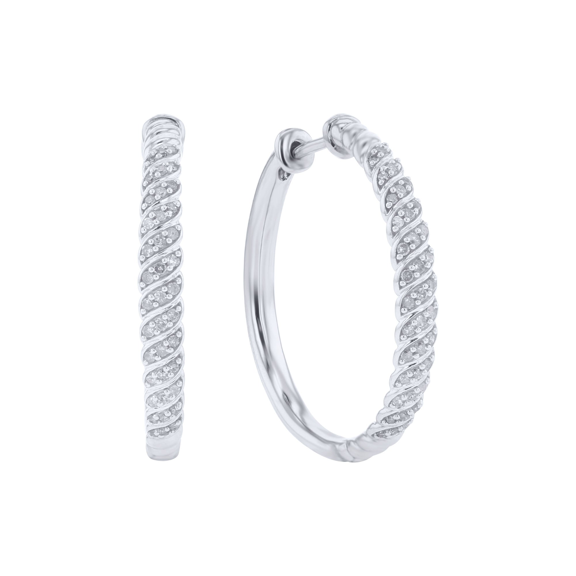 Silver Precious Pave Diamond Hoop Earrings – Steven Singer Jewelers